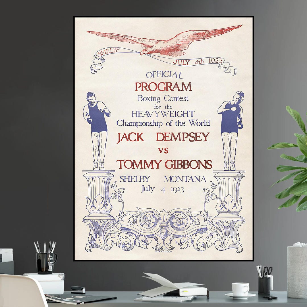 Jack Dempsey Vs Tommy Gibbons Fight Poster Reprint Vintage Boxing Wall ...