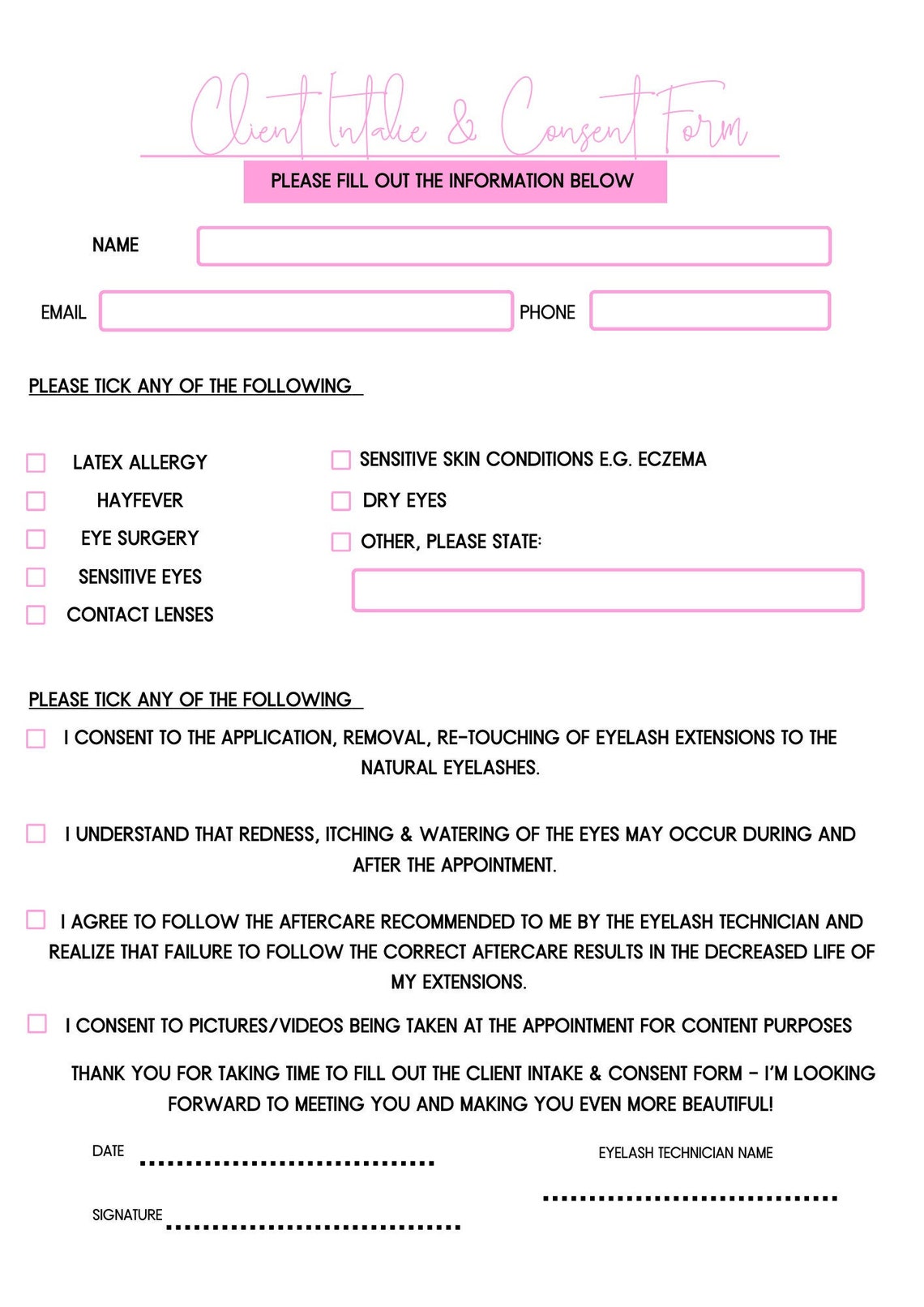 Client Intake & Consent Form Template - Etsy