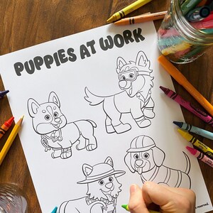Printable puppies at Work Coloring Page for Kids - Etsy