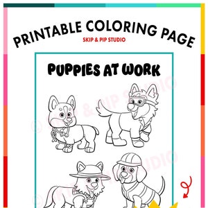 Printable puppies at Work Coloring Page for Kids - Etsy