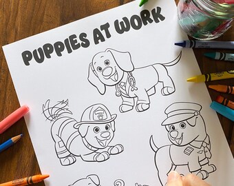 Printable puppies at Work Coloring Page for Kids - Etsy