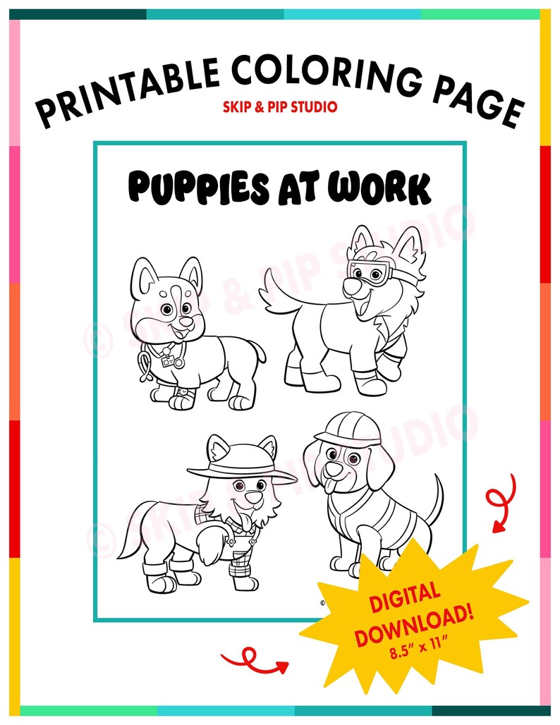 Printable puppies at Work Coloring Page for Kids - Etsy