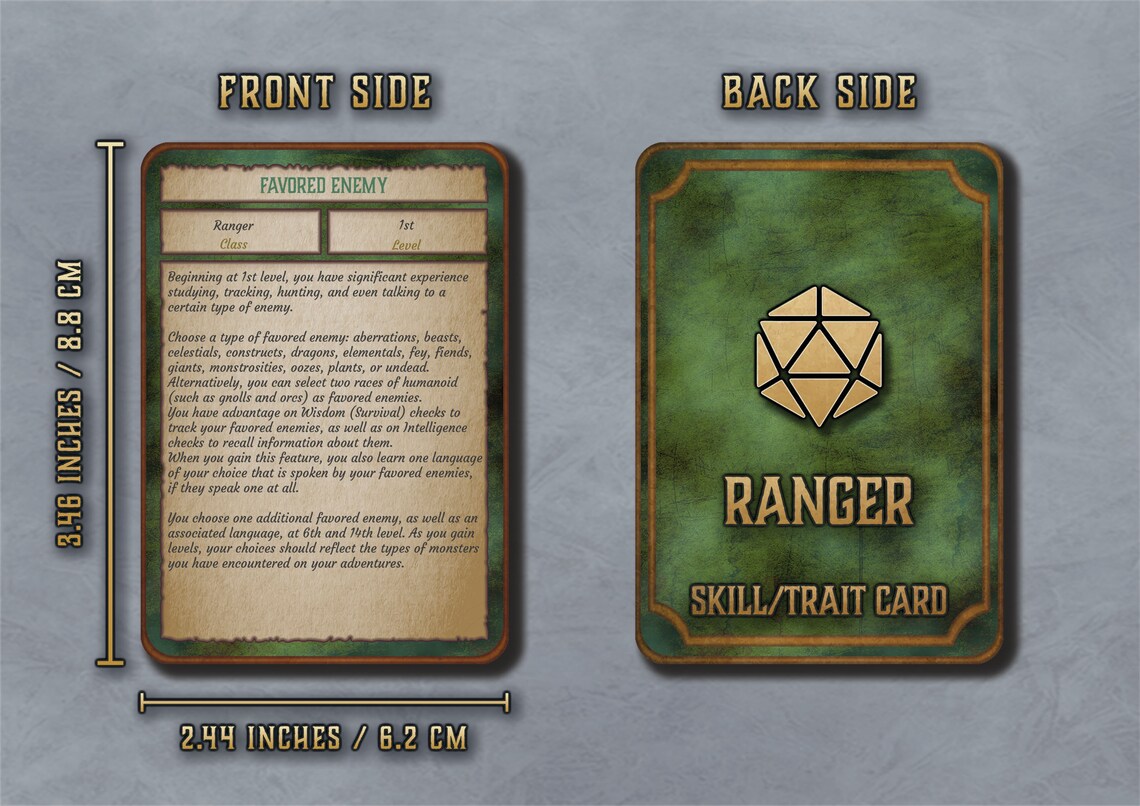 Dnd Ranger Skills and Traits Cards Character Skill Cards - Etsy