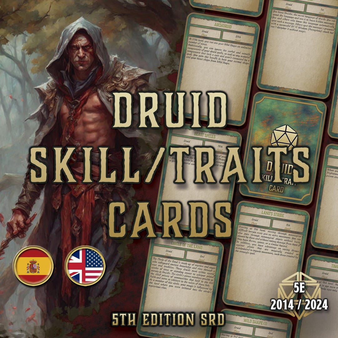 Dnd 5e Druid Class Cards Printable | 5e Skills & Traits PDF 2014–2024 | Fillable Wild Shape ...