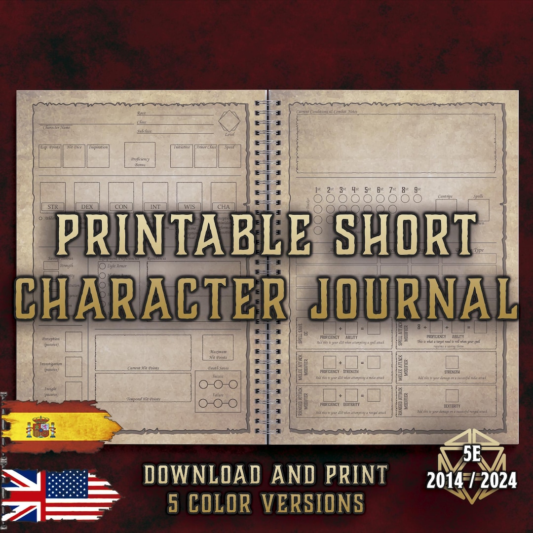 DnD Short Character Sheet 5e | 2014 & 2024 | Digital Printable - Etsy ...
