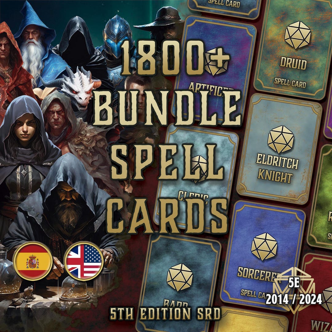 Dnd 5e Bundle Spell Card for All Classes Printable | Illustrated Magic ...