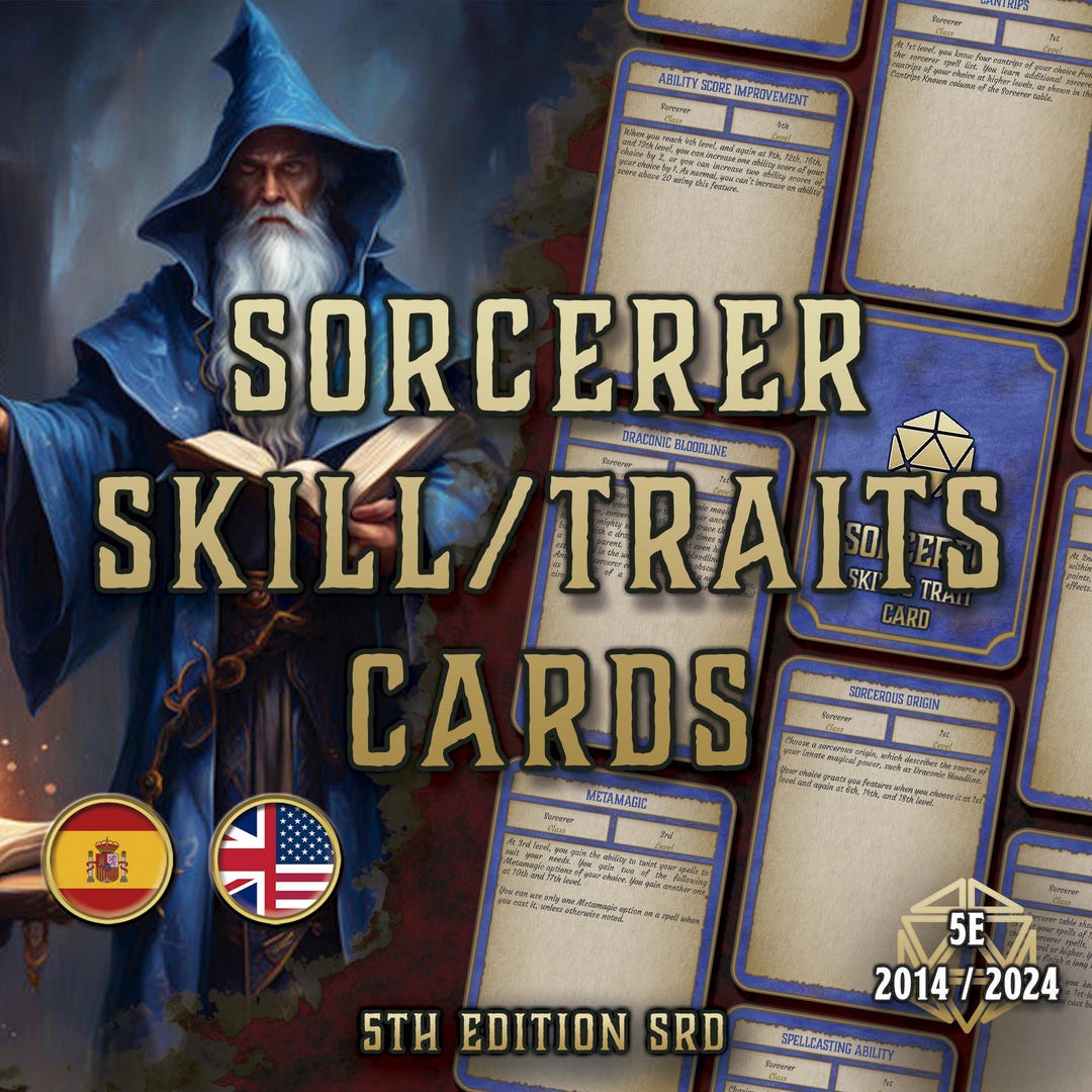 Dnd Sorcerer Class Cards | Printable Skills & Traits PDF | 5e Character ...