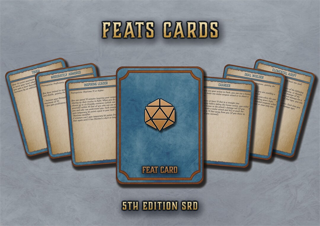 Dnd Feats Cards Character Feats Cards 5th Edition Board Game Printable ...