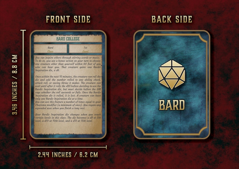 DnD 5e Bard Class Cards Printable | 5e Skills & Traits PDF for 2014–2024 | Fillable Character ...