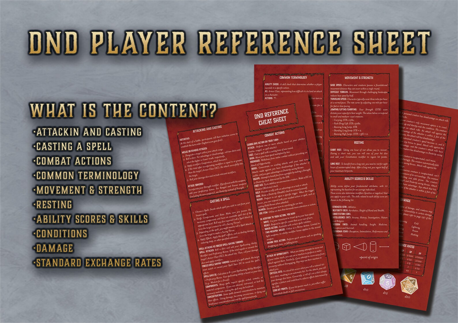 Dnd Player Reference Cheat Sheet Character Skill Cards 5th Edition ...