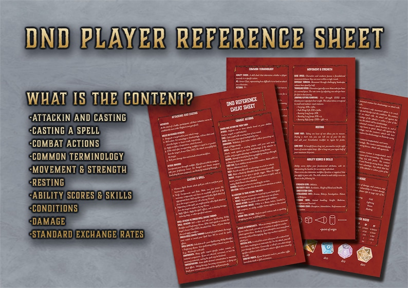 Dnd Player Reference Cheat Sheet Character Skill Cards 5th Edition ...