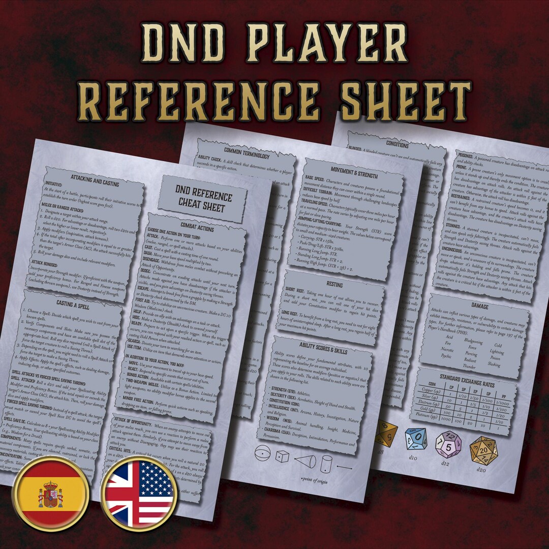 Dnd Player Reference Cheat Sheet | Character Skills Cards | 5th Edition ...