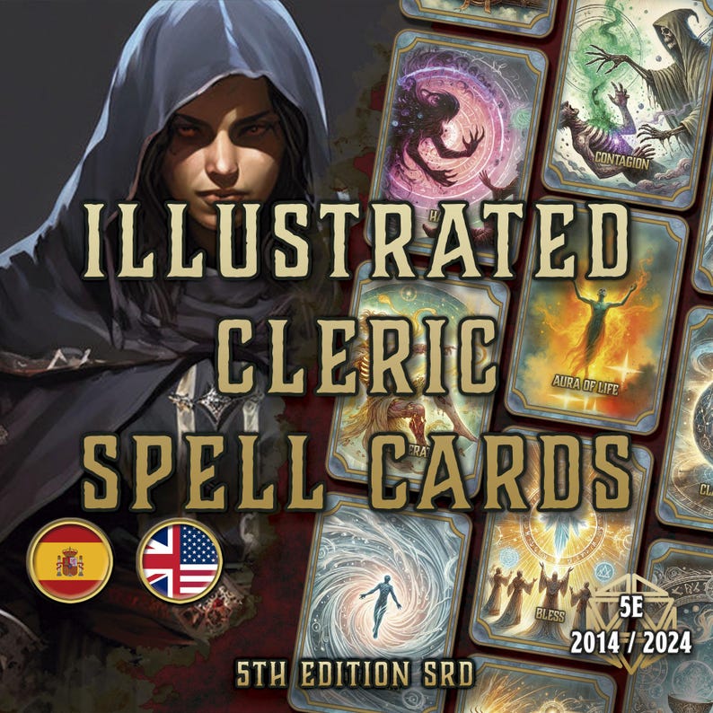 Dnd Cleric Spell Cards Printable - Illustrated Divine Magic PDF 5E 2014 ...