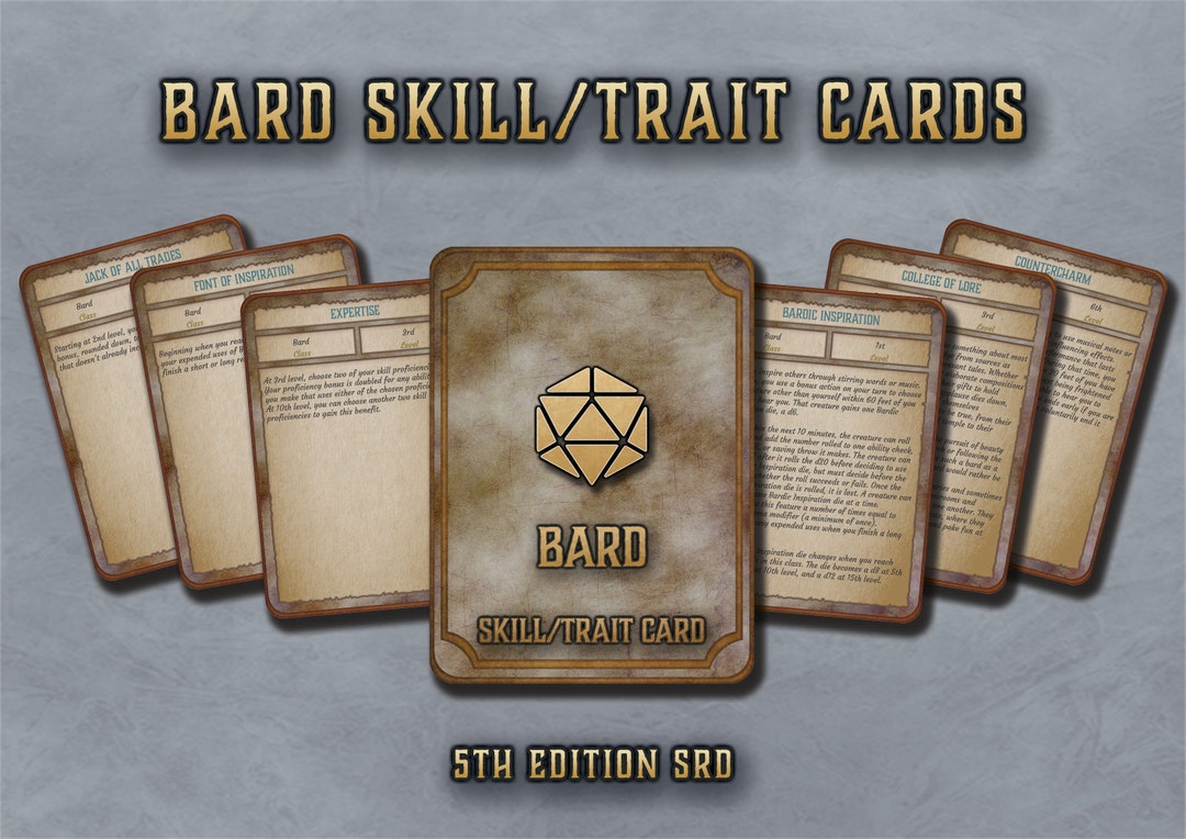 Dnd Bard Skills and Traits Cards Character Skill Cards 5th - Etsy
