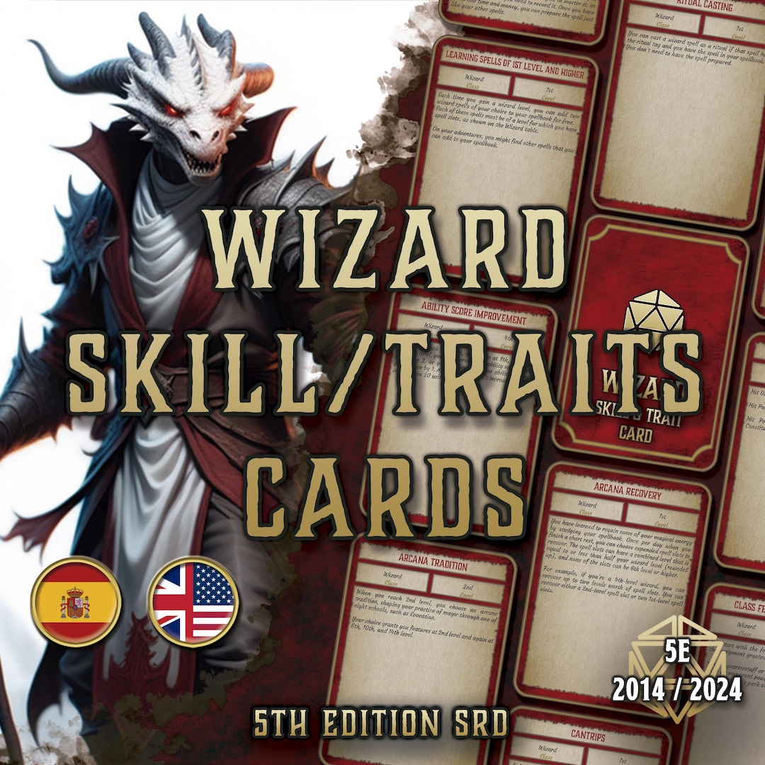 Dnd Wizard Class Cards | Printable Skills & Traits PDF | 5e Character ...