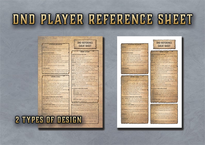 Dnd Player Reference Cheat Sheet Character Skill Cards 5th Edition ...