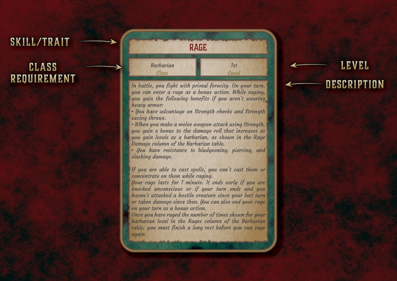 Dnd Barbarian Class Cards Printable - 5E Skills & Traits PDF 2014–2024 - Fillable Rage Tracker ...
