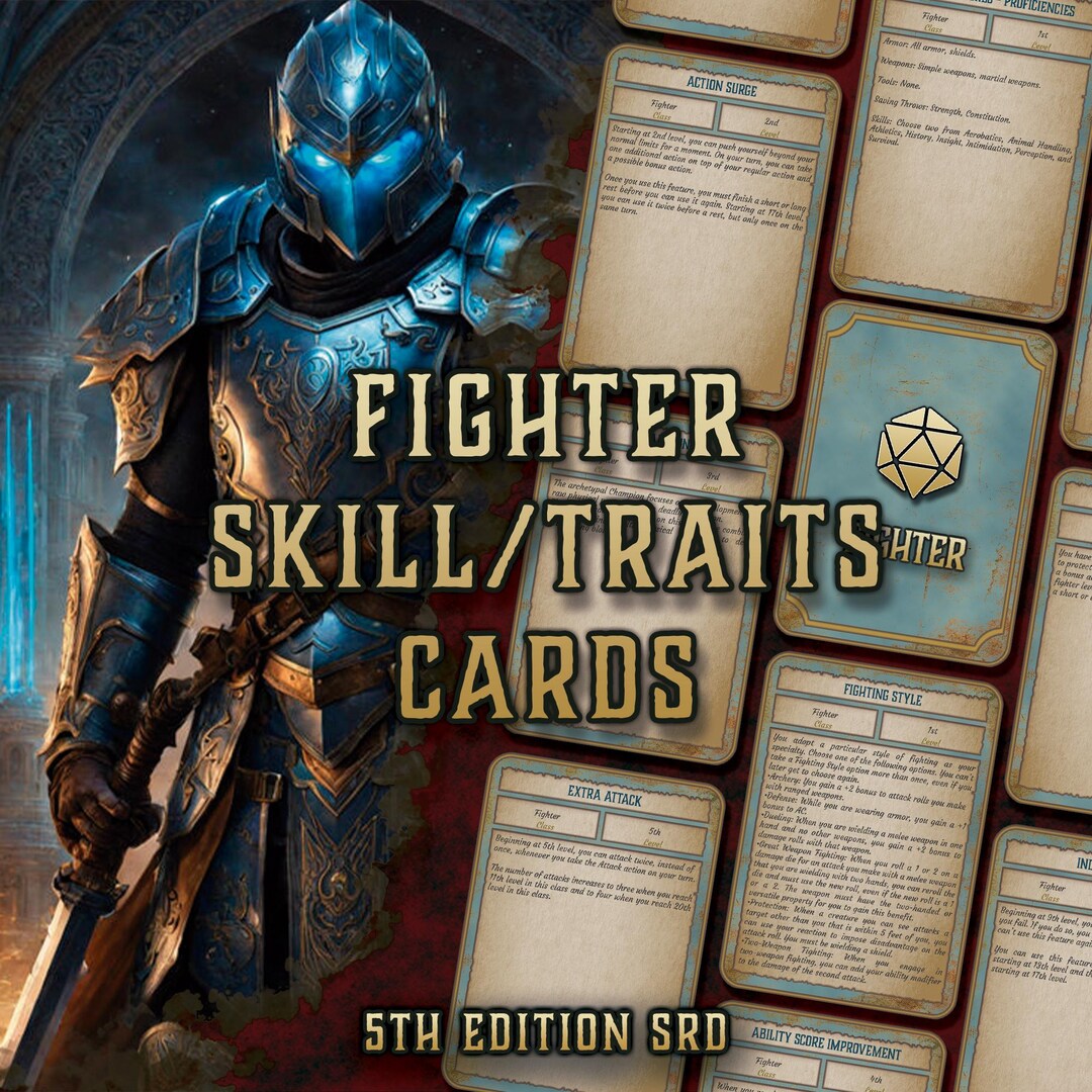 Dnd Fighter Skills and Traits Cards Character Skills Cards 5th Edition ...