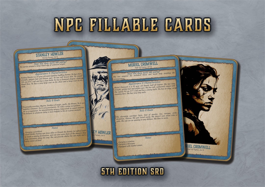 DnD NPC fillable cards Printable 5th edition board game Printable DnD ...