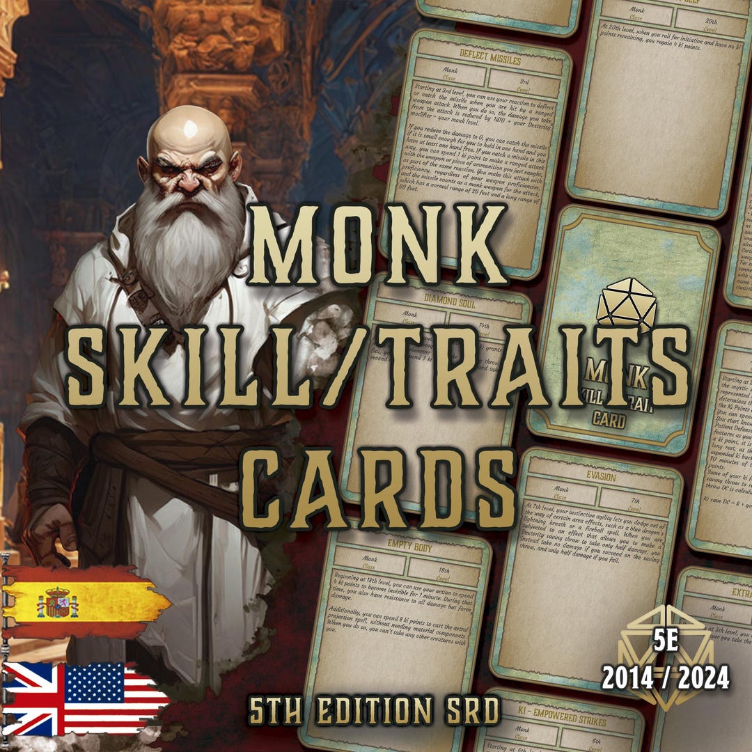 Dnd Monk Skills and Traits Cards 5E | 2014 & 2024 | Digital Printable ...
