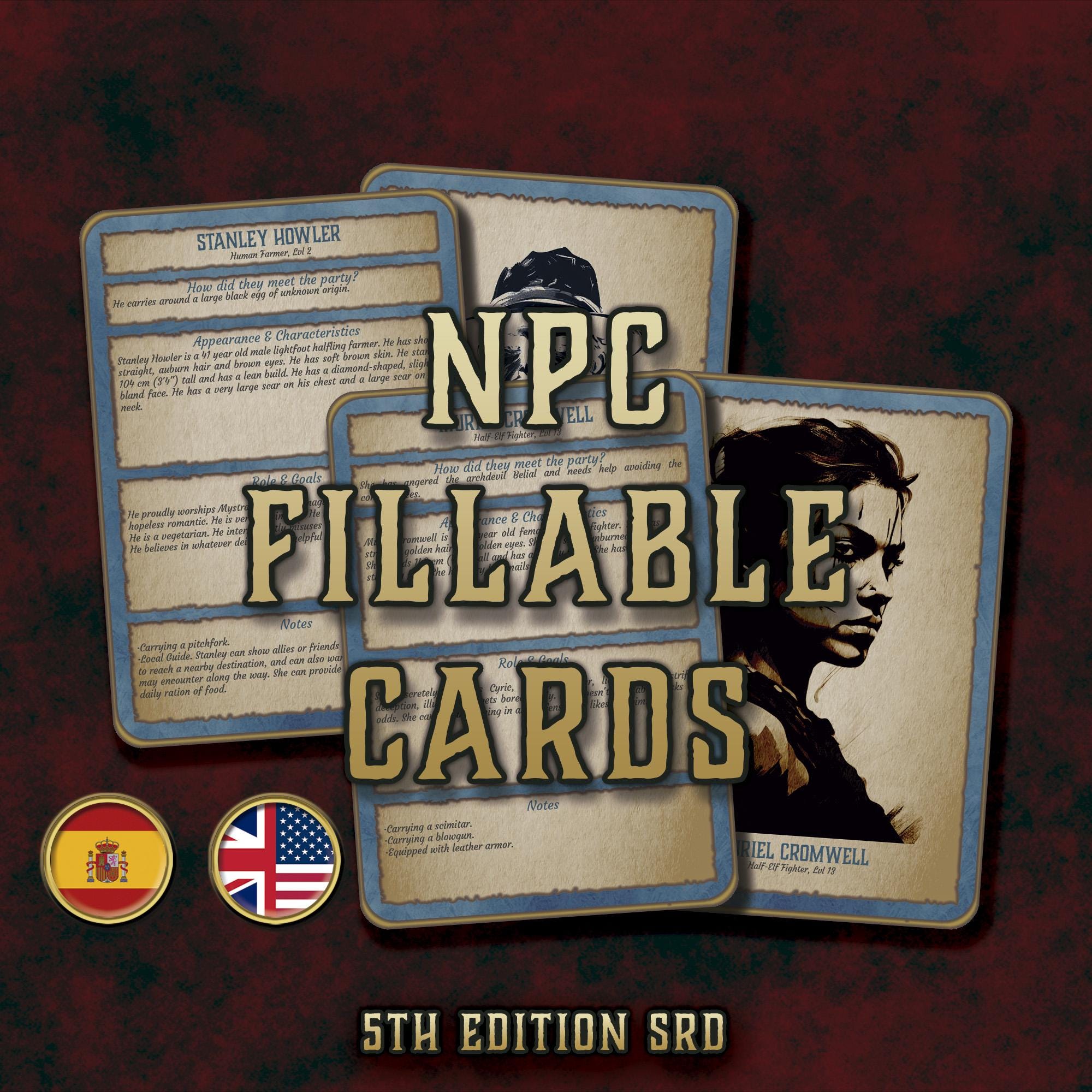 DnD 5e NPC Fillable Cards Printable | 5e Character Tracker PDF | Digital NPC Generator Sheets ...
