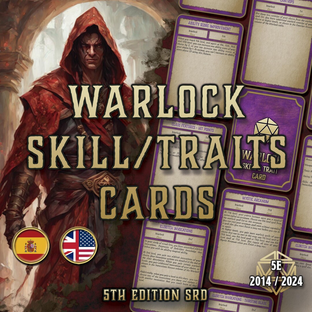 Dnd Warlock Class Cards | Printable Skills & Traits PDF | 5e Character ...
