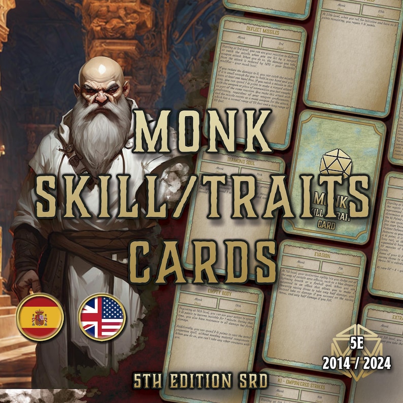 Dnd Monk Skills and Traits Cards 5E | 2014 & 2024 | Digital Printable ...