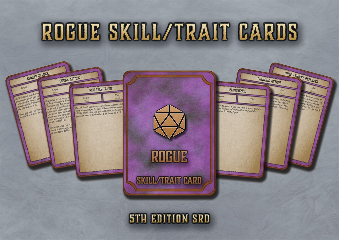Dnd Rogue Skills and Traits Cards Character Skill Cards 5th Edition ...