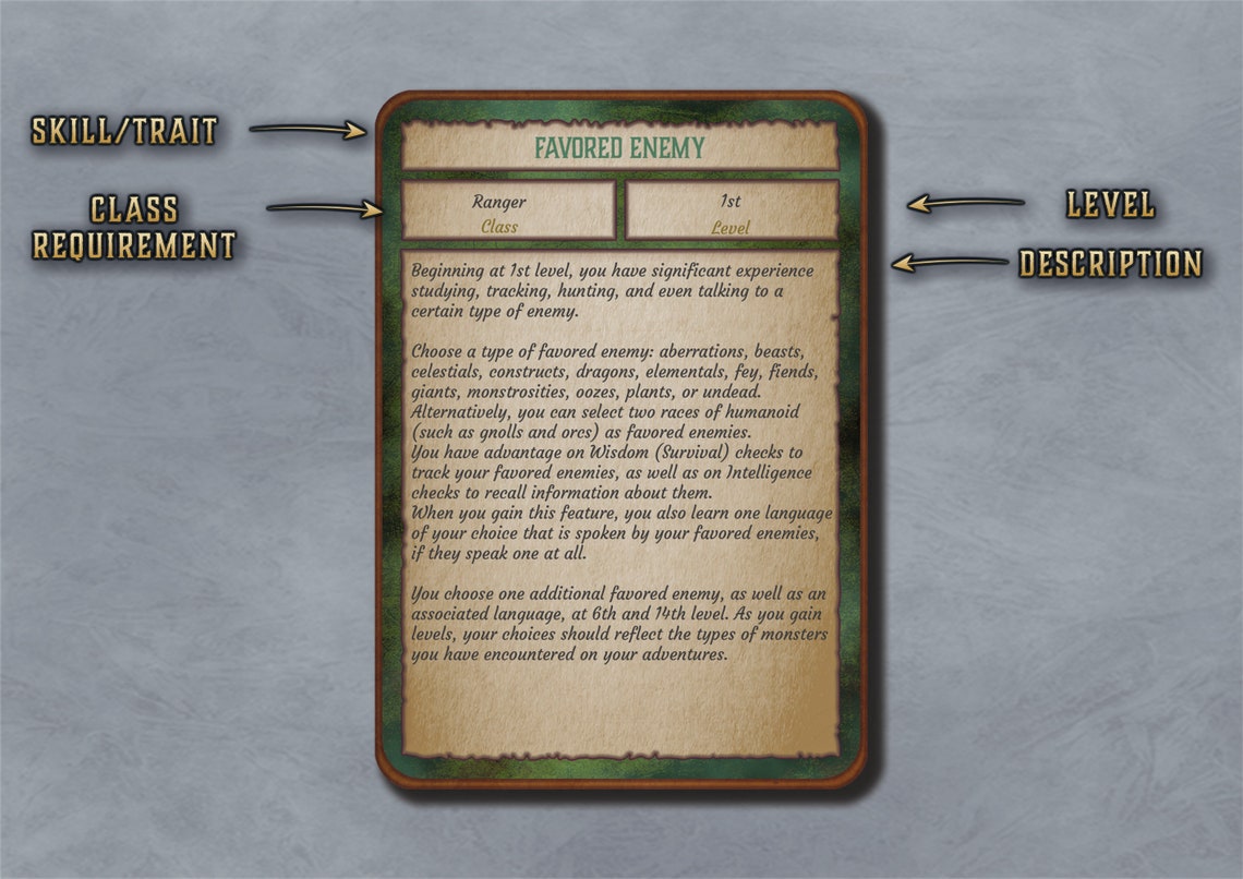 Dnd Ranger Skills and Traits Cards Character Skill Cards - Etsy