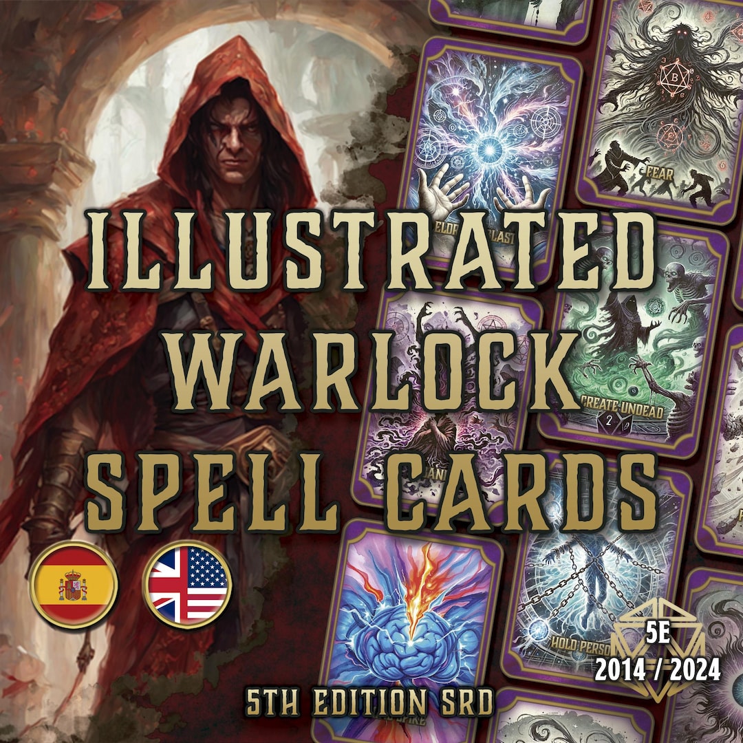 Dnd Warlock 5e Illustrated Spell Cards | Printable Spellbook Accessory ...