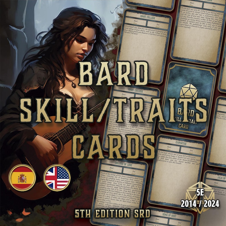 Dnd Bard Class Cards Printable - 5E Skills & Traits PDF for 2014–2024 - Fillable Character ...