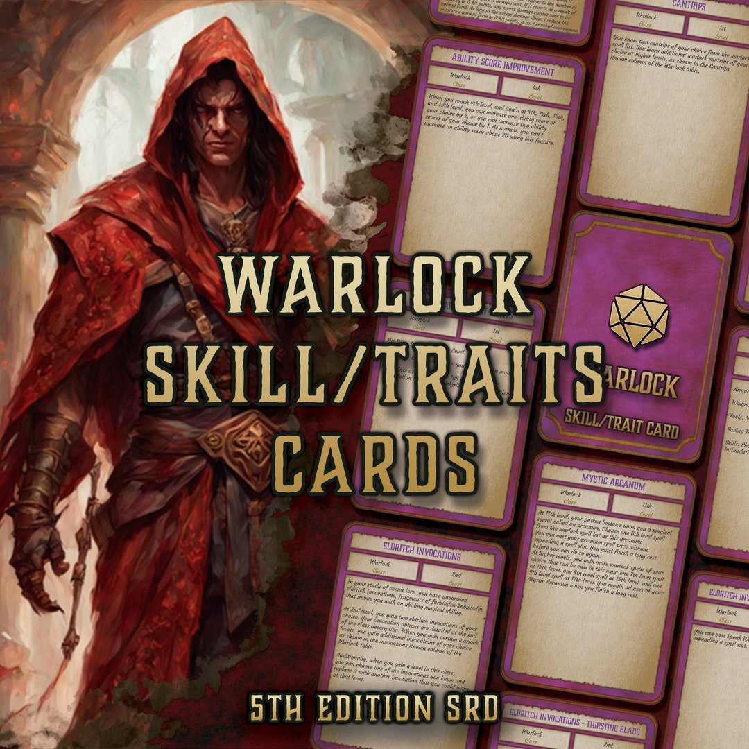 Dnd Warlock Skills and Traits Cards Character Skills Cards 5th Edition ...