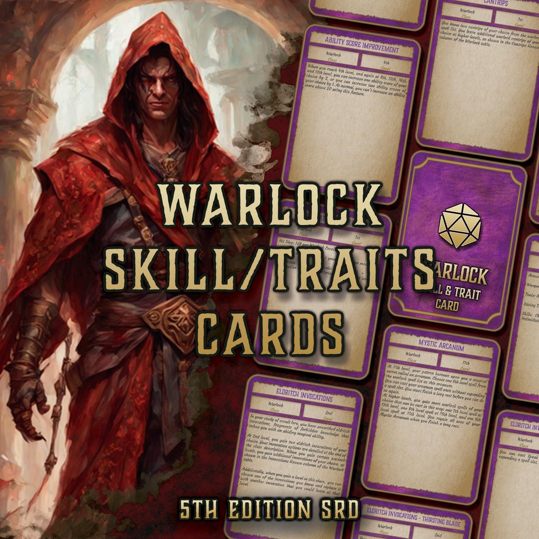 Dnd Warlock Skills and Traits Cards Character Skills Cards 5th Edition ...