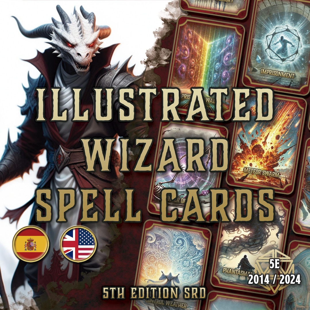Dnd Wizard Illustrated Spell Cards 5E | 2014 & 2024 | Digital Printable ...