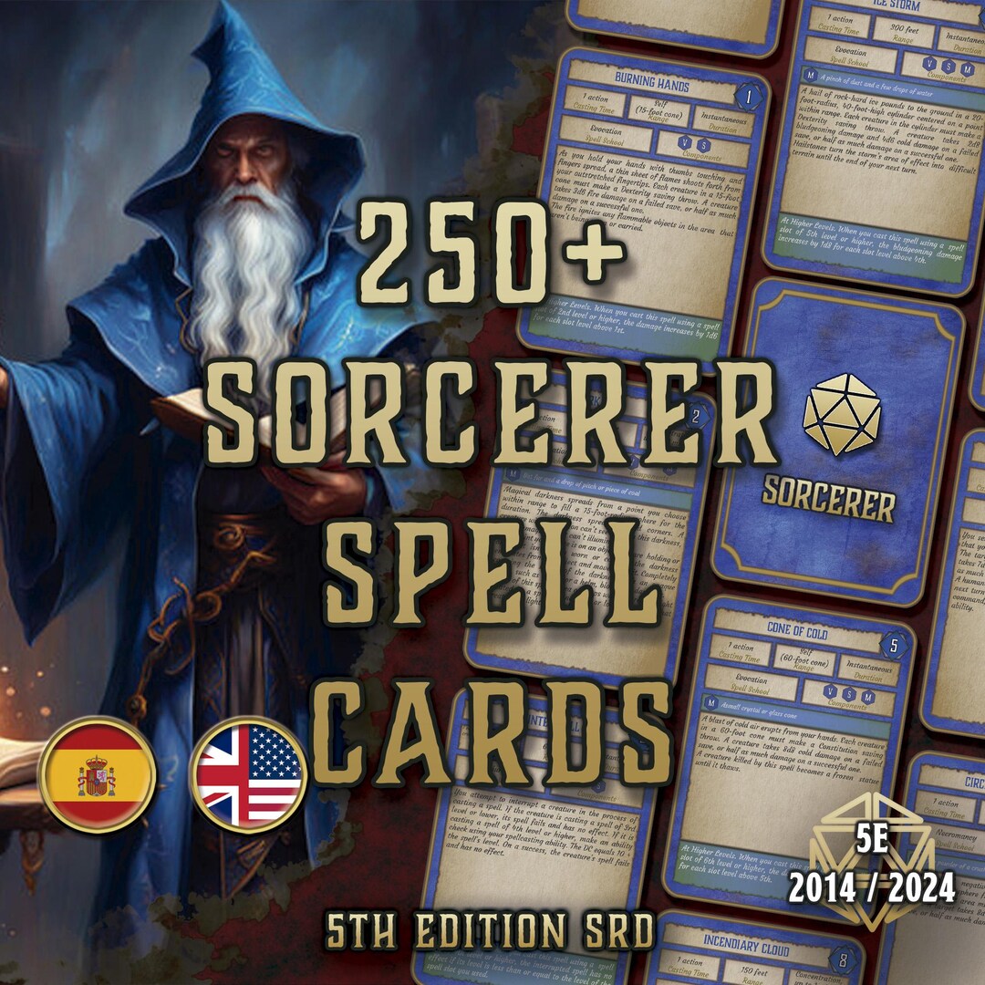 Dnd 5e Sorcerer Spell Cards Printable | Arcane Magic PDF 2014–2024 ...
