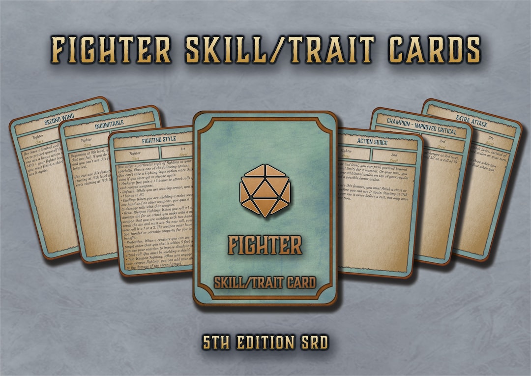 Dnd Fighter Skills and Traits Cards Character Skill Cards - Etsy