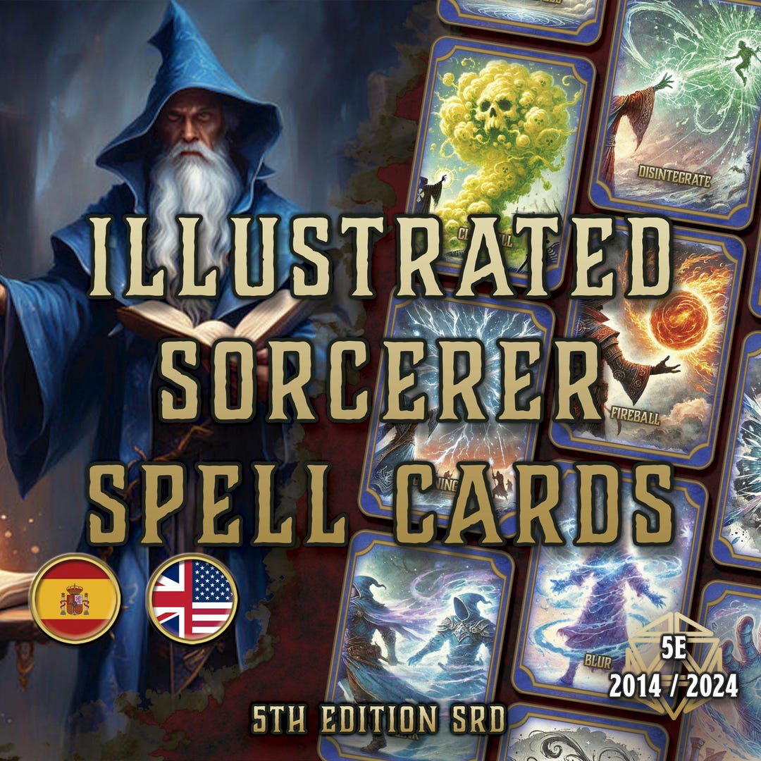 Dnd Sorcerer Spell Cards Printable - Arcane Magic PDF 5E 2014–2024 ...