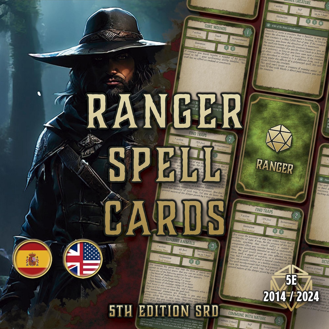 Dnd Ranger Spell Cards Printable - Nature Magic PDF for 5E 2014–2024 ...