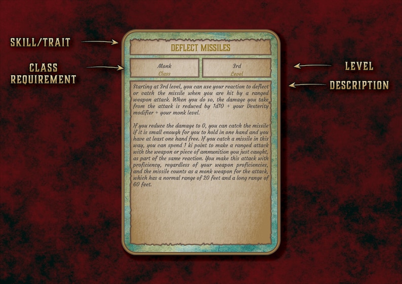 Dnd Monk Skills and Traits Cards Character Skills Cards 5th Edition ...