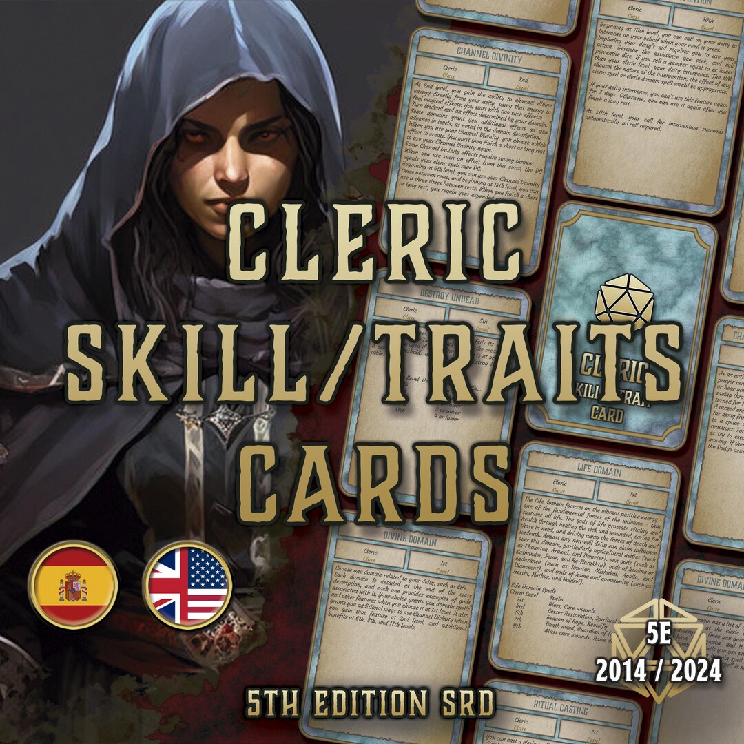 Dnd 5e Cleric Class Cards Printable | 5e Skills & Traits PDF 2014–2024 | Fillable Divine Magic ...