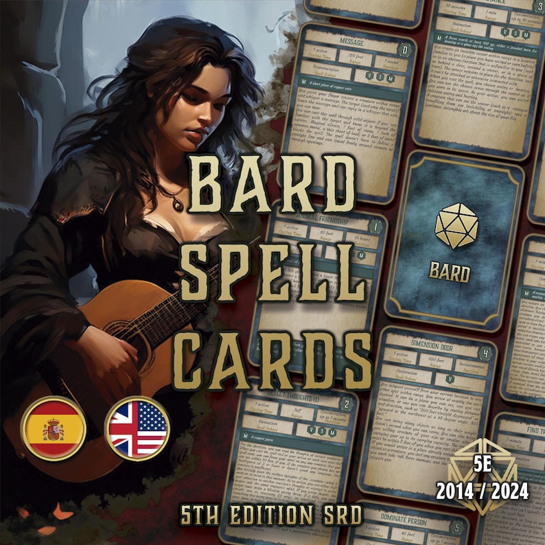 Dnd Bard Spell Cards Printable - Magic PDF for All Campaigns 5E 2014–2024 - Fillable Spellbook ...