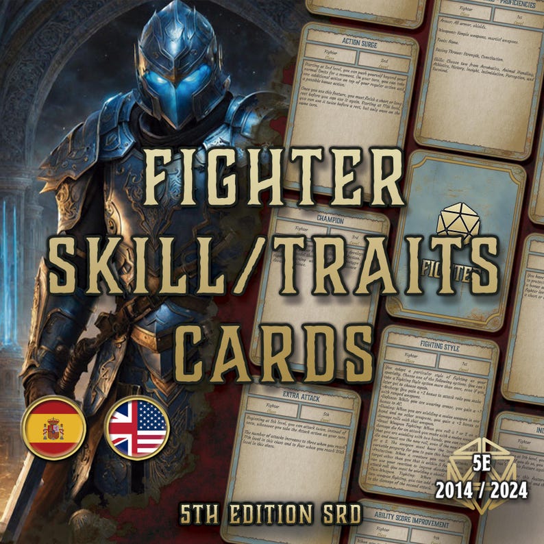 Dnd Fighter Class Cards | Printable Skills & Traits PDF | 5e Character Reference | Dungeons and ...