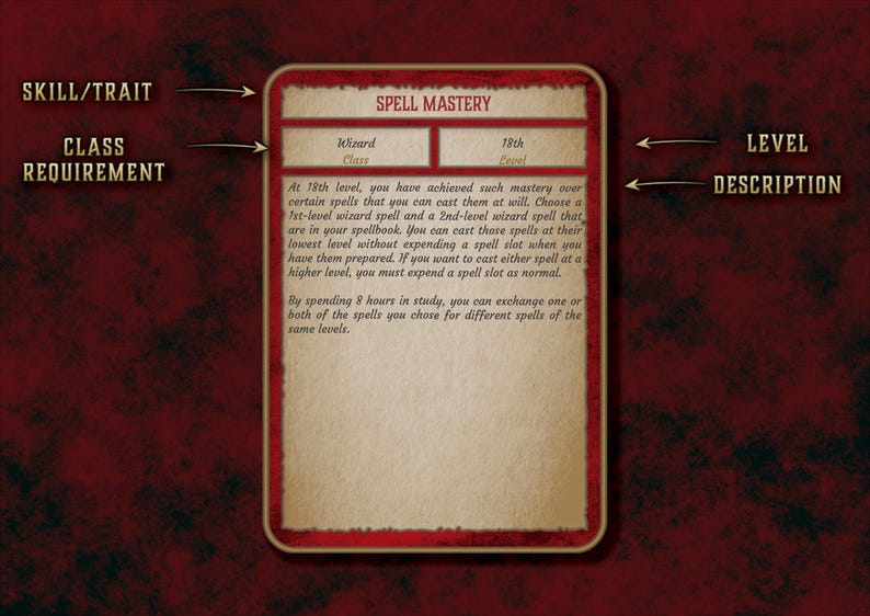 Dnd Wizard Skills and Traits Cards | Character Skills Cards | 5th ...