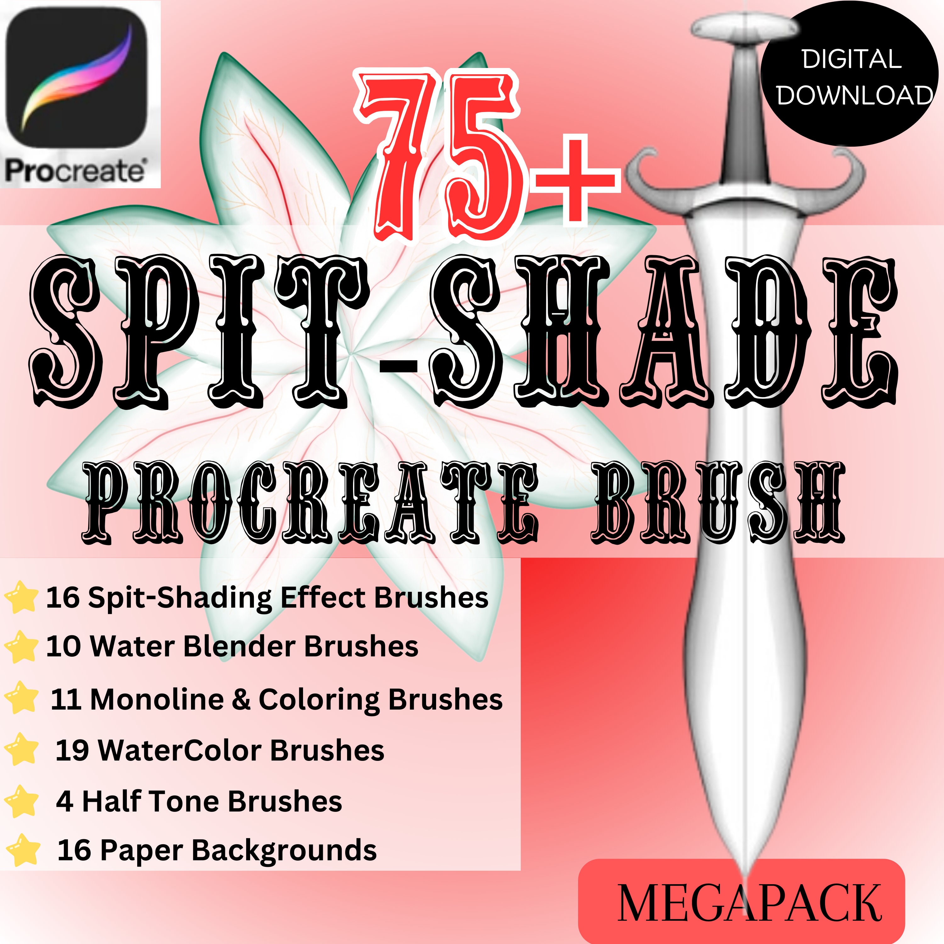 75 Spit Shading Effect Procreate Brushes Pro Kit - Water Coloring Brush ...
