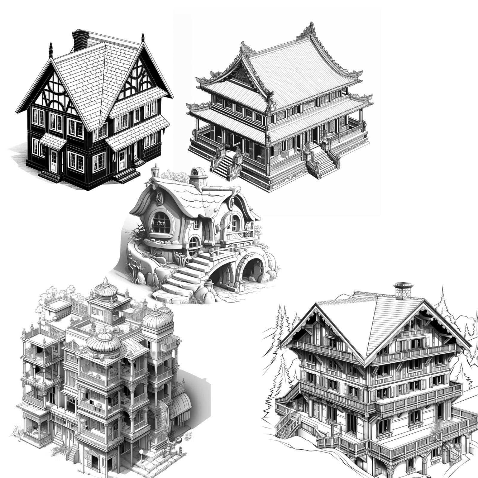200 Procreate Isometric Buildings Sketches Stamp Brushes, Architecture ...