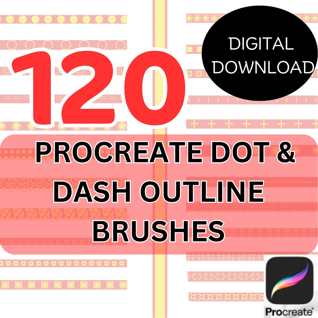 120 Dots Dash Infill Procreate Outline Brushes, Polka Dots, Border Line Brush, Dot Brushes, Dash ...