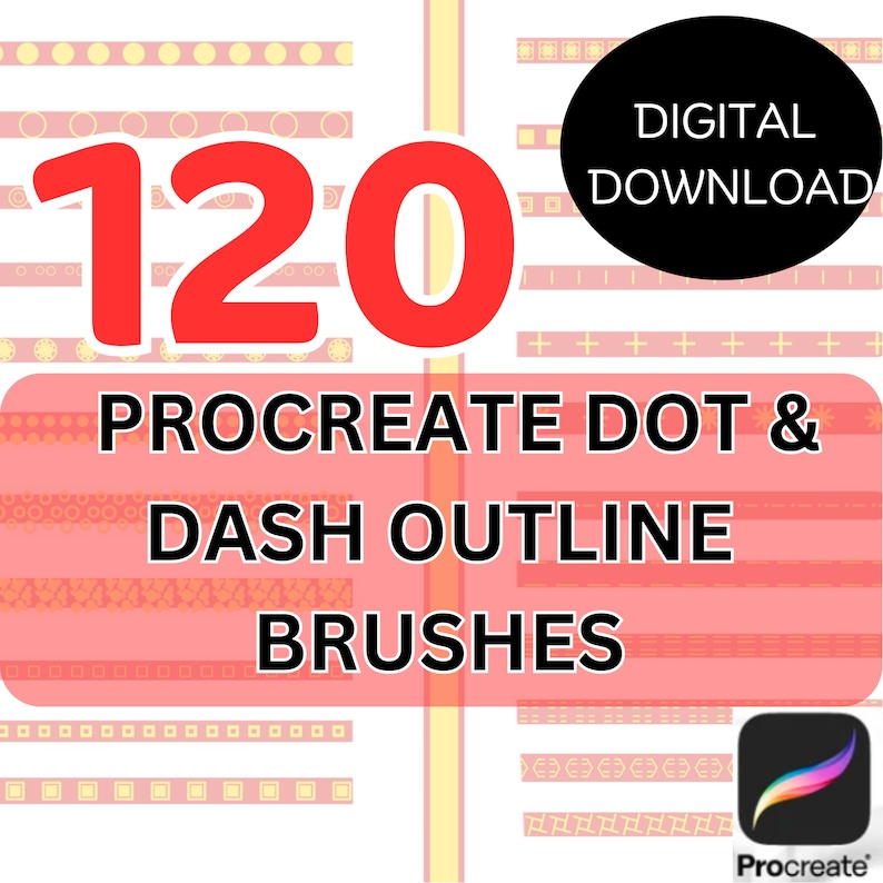 120 Dots Dash Infill Procreate Outline Brushes, Polka Dots, Border Line ...