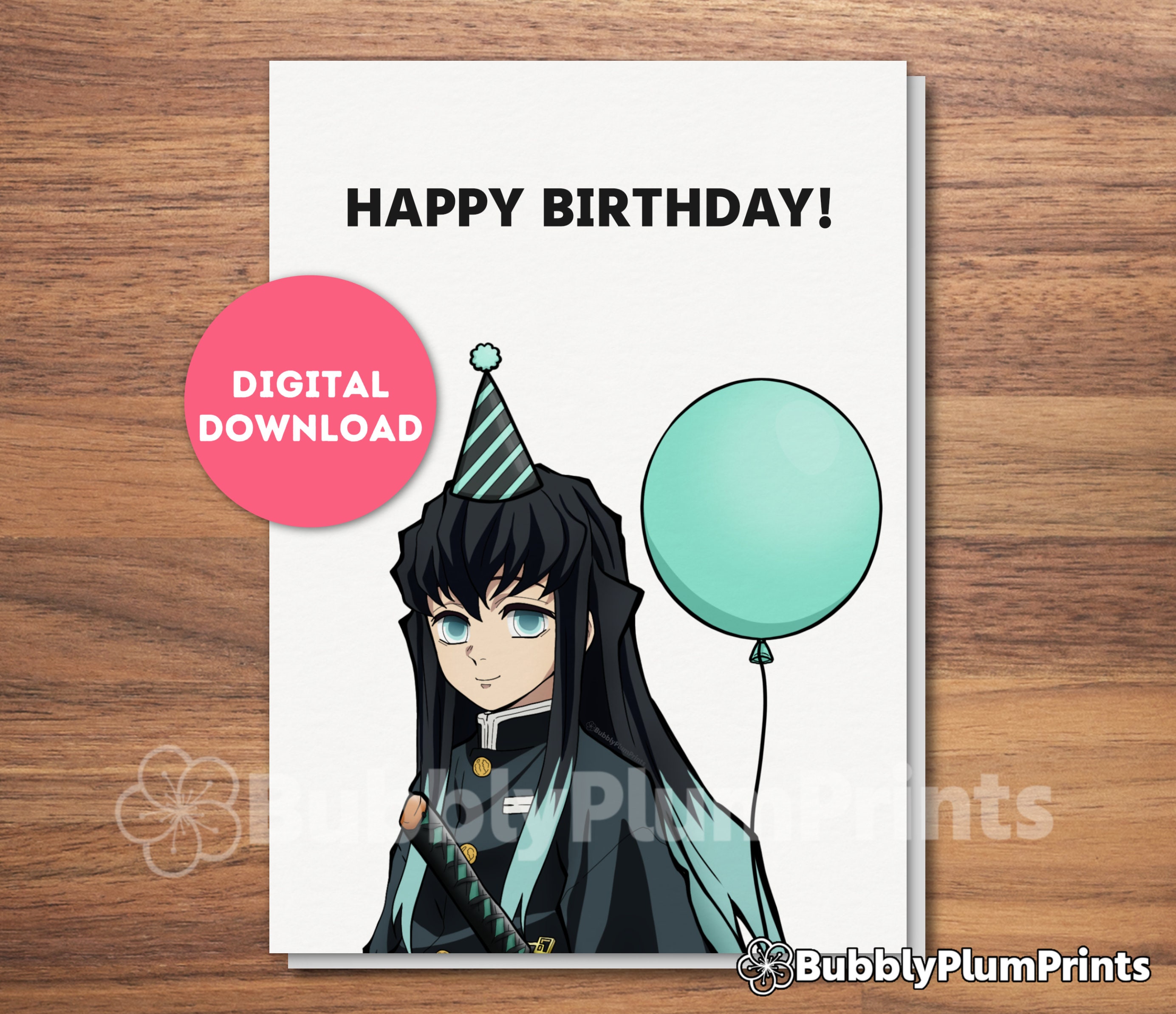 PRINTABLE Cute Anime Happy Birthday Greeting Card, Kawaii Muichiro Mist ...