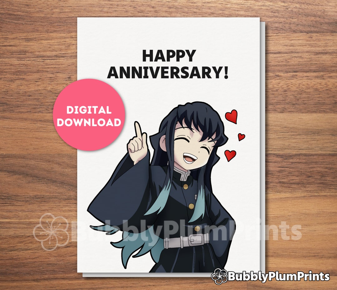 PRINTABLE Cute Anime Happy Anniversary Greeting Card, Kawaii Muichiro ...