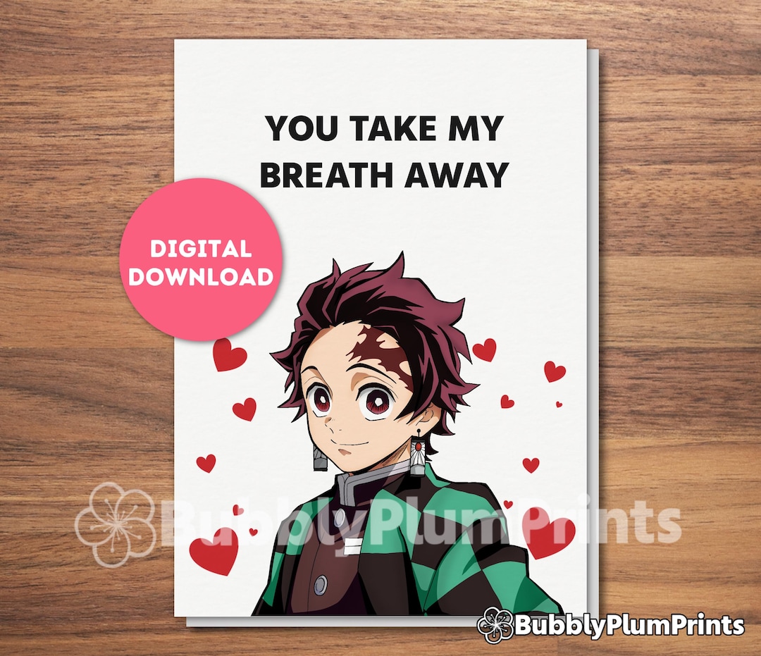 PRINTABLE Anime Happy Valentine's Greeting Card, Tanjiro Breathing ...